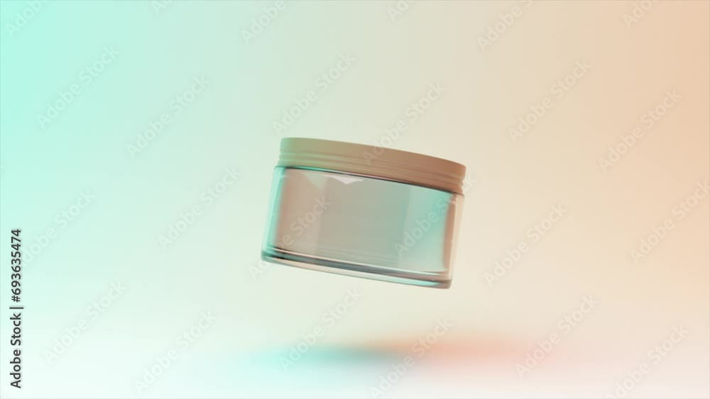 Vidéo Stock Floating cosmetic jar in 3D animation, with a pastel mint ...