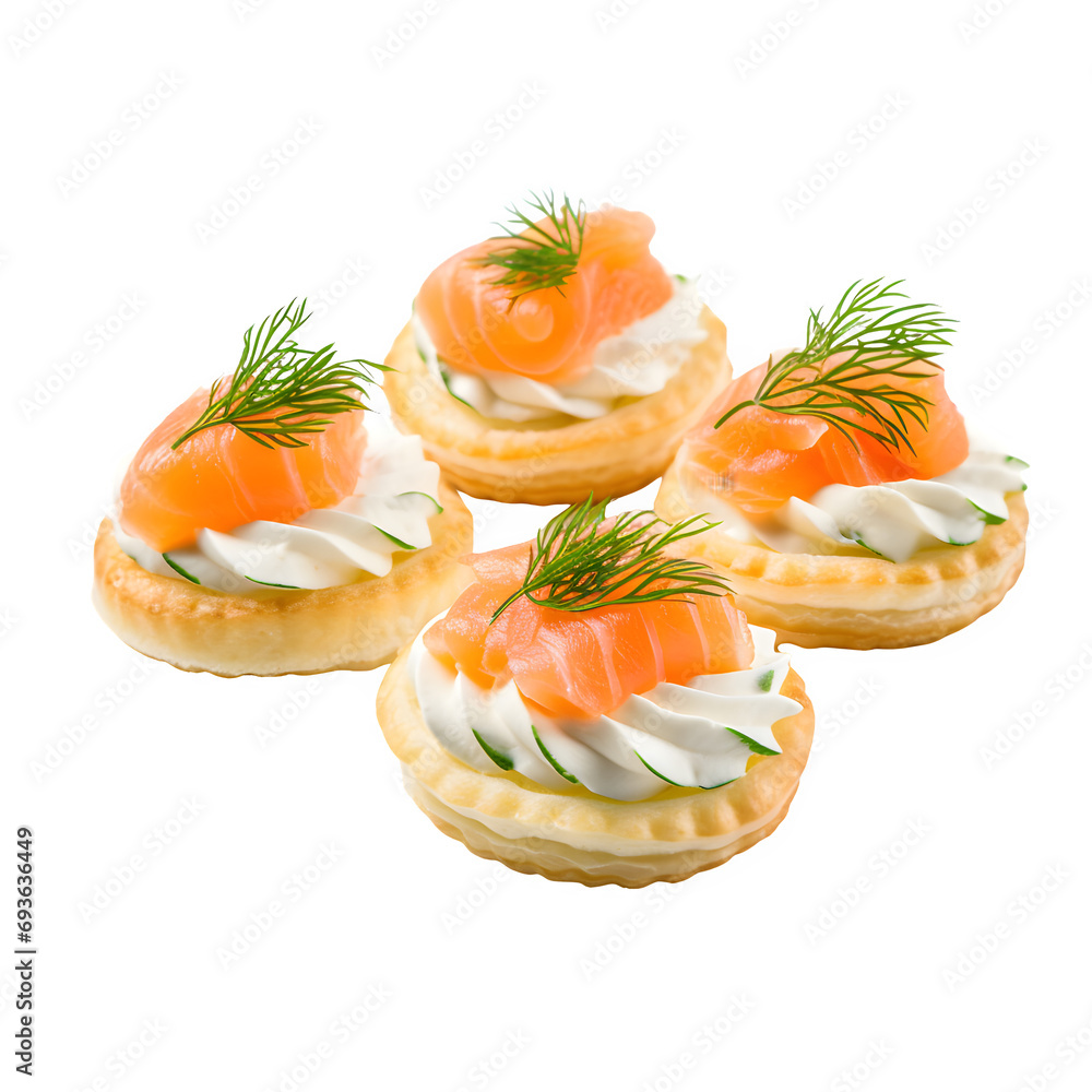 Canapes with smoked salmon and cream cheese isolated on transparent ...