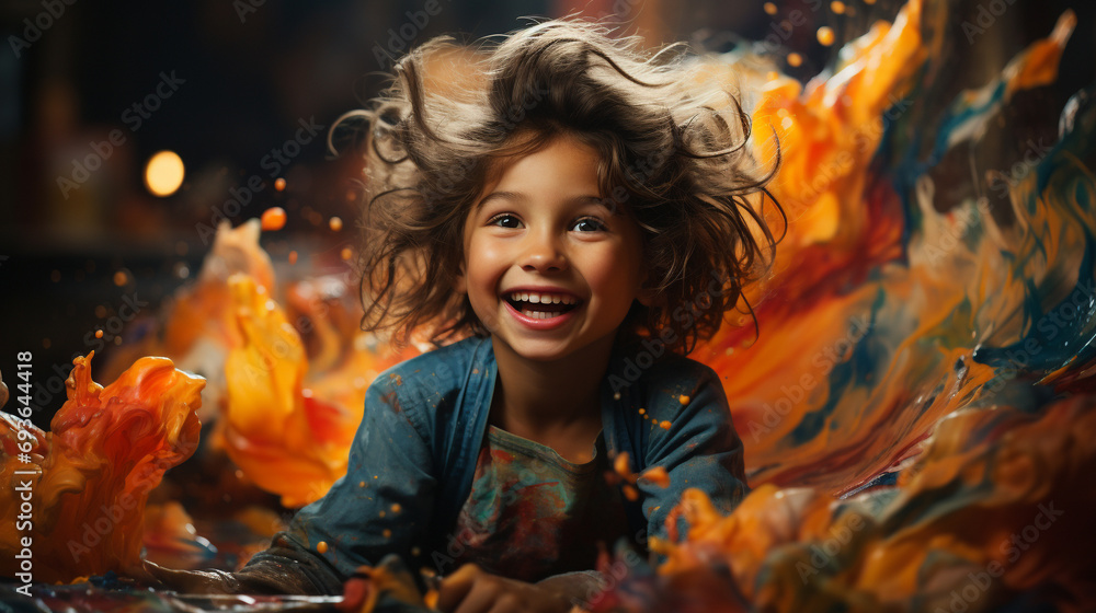 Visual representation of young child immersing herself in art-related ...