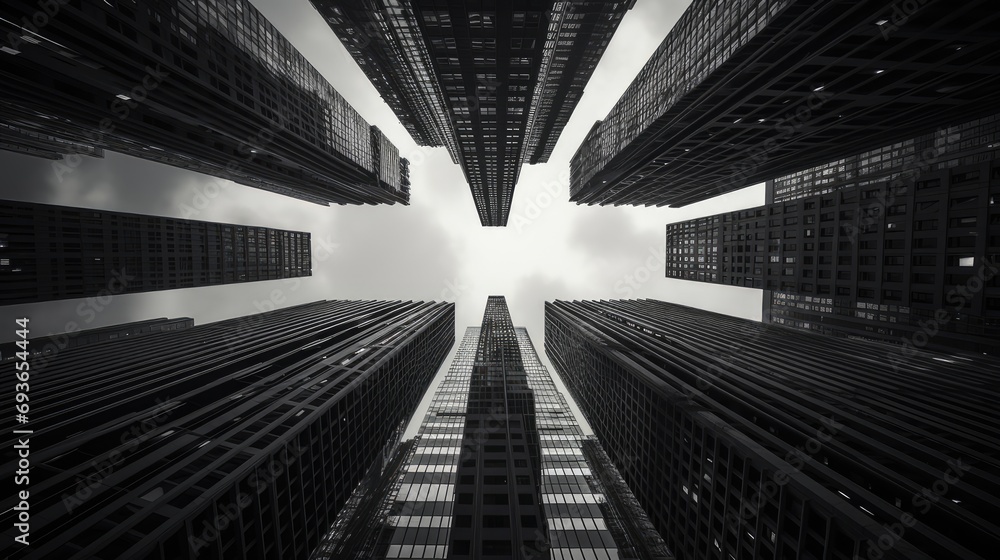 skyscrapers below, symmetrical composition, and leading lines formed by ...