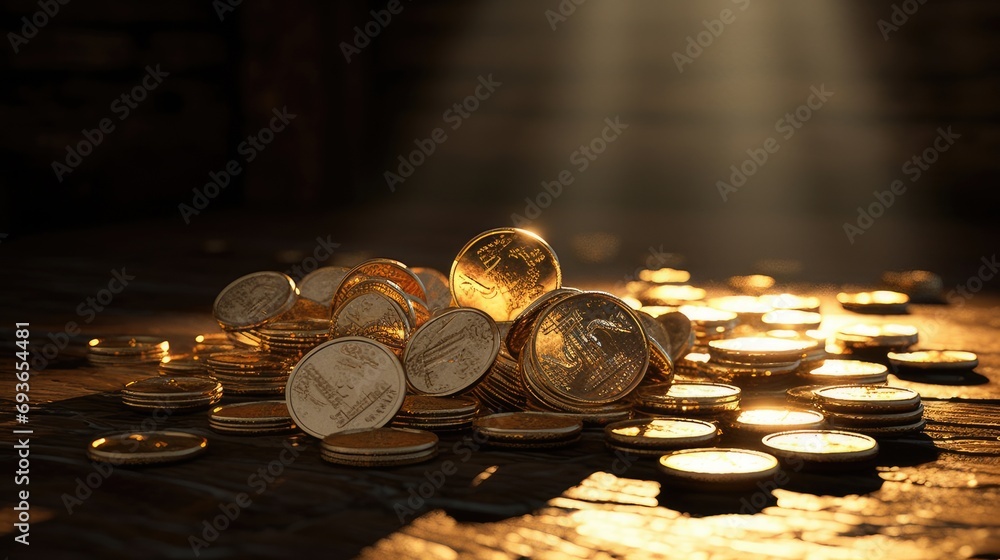 dynamic movement of falling gold coins. Speed and angles of movement of ...