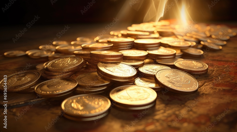 dynamic movement of falling gold coins. Speed and angles of movement of ...