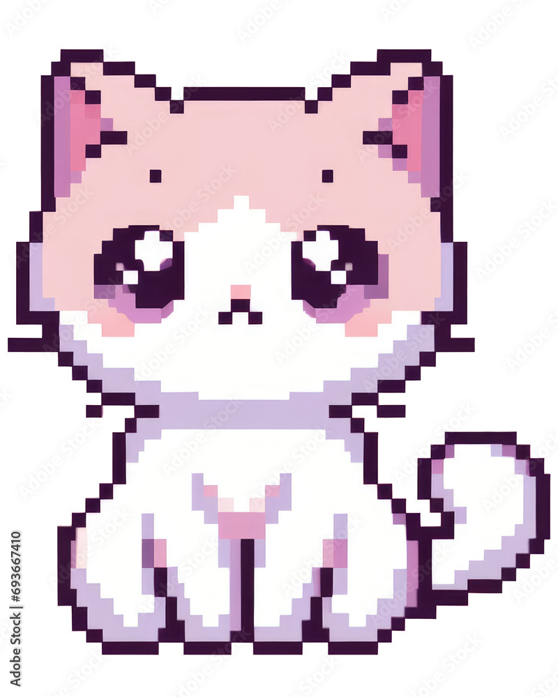 Pixel art of a cat sitting, transparent background (PNG) Stock Illustration | Adobe Stock