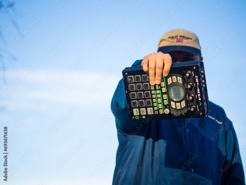 moscow. russia. 08. 06. 2022. Beatmaker on the block with a Roland midi ...