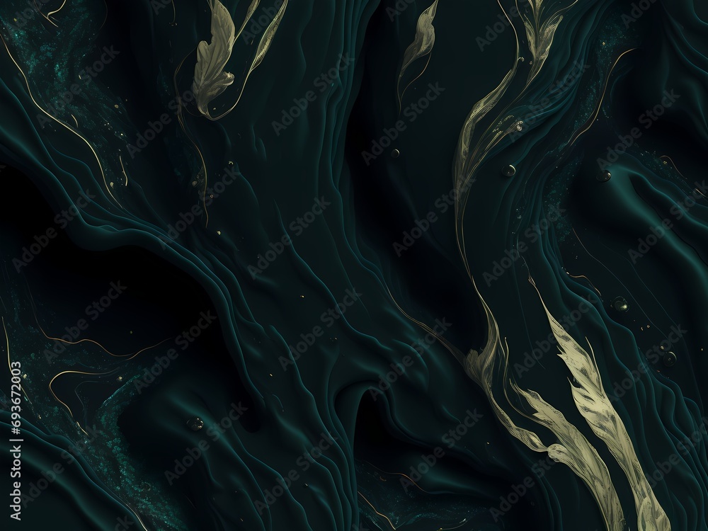 Green marble watercolor background with gold glitter, liquid flow ...