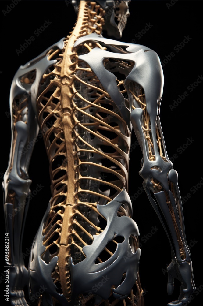 Illustration of man skeleton anatomy on dark background. Skeletal ...