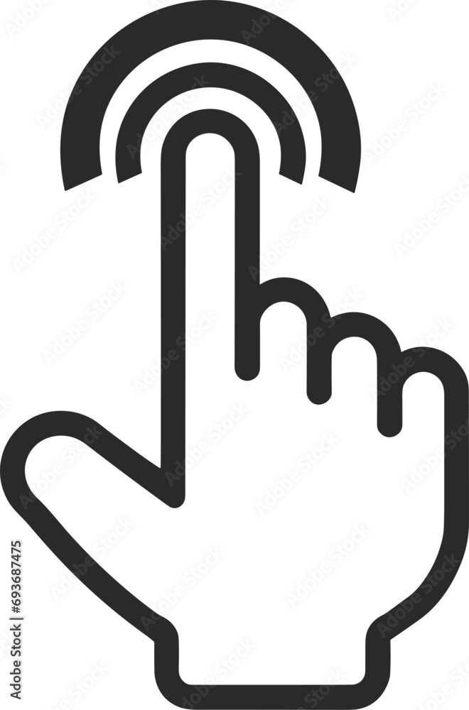 one finger tap gesture of outlined hand symbol. button icon. hand click ...