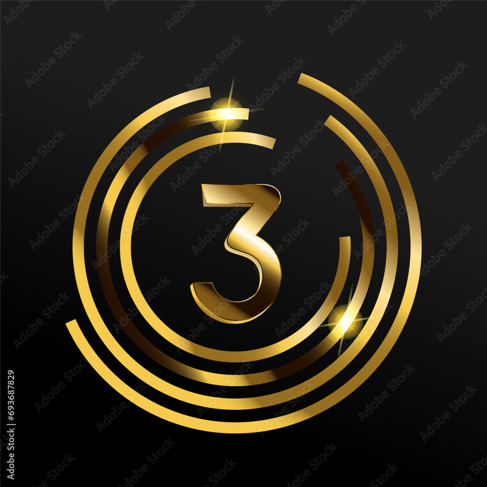 Golden Number 3D Style Font. Isolated Letters. Anniversary, Birthday ...