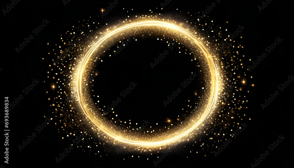 Gold glitter circle of light shine sparkles and golden spark particles ...