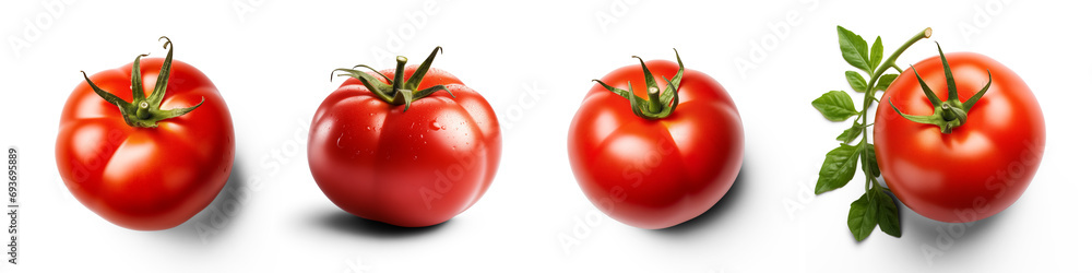 Set of red tomato varieties isolated over a transparent background with ...