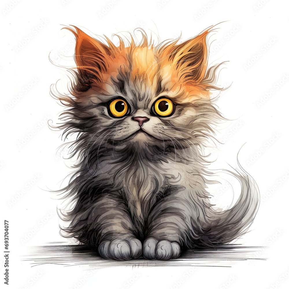 Small cute little kitty cat cartoon character isolated on white ...