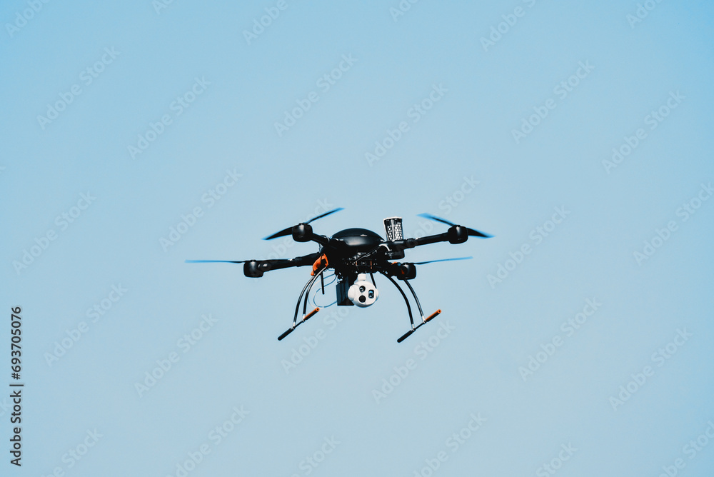 Pollution monitoring drone. Air monitoring sensor. Environmental ...