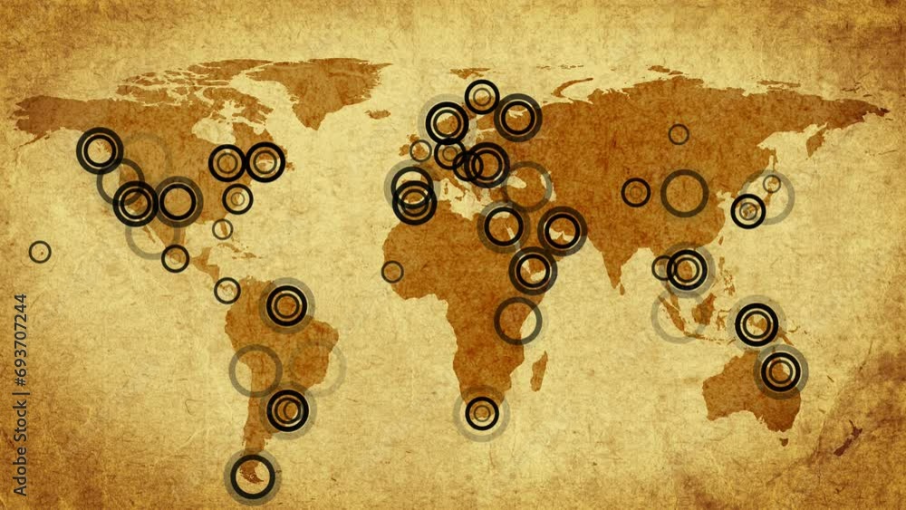 Animated map of the world and travel. Spots on the map lighting up in ...