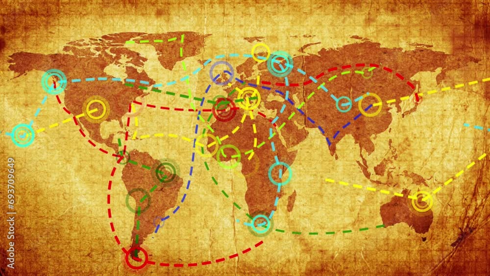 Animated map of the world and travel. Spots on the map lighting up in ...