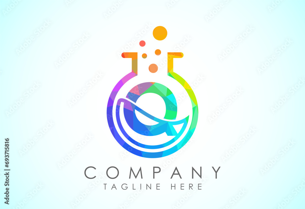 English alphabet Q with science lab emblem. Low poly style lab science ...