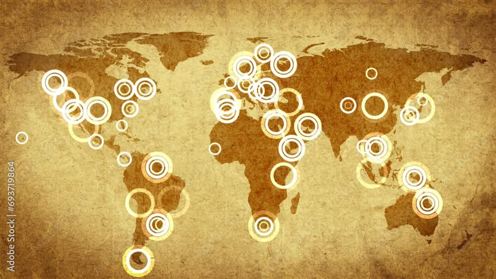 Animated map of the world and travel. Spots on the map lighting up in ...