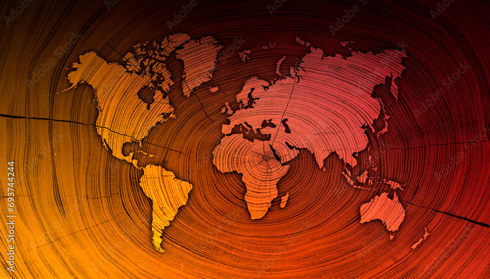World map of oceans and continents with textured background showing ...