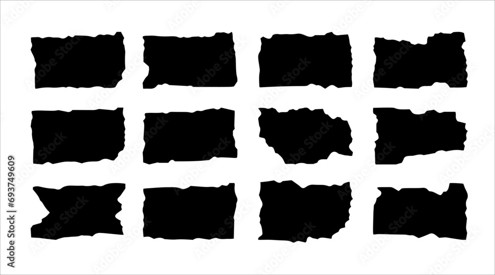 Jagged stickers silhouettes. Set of vector icons. Black grunge ...