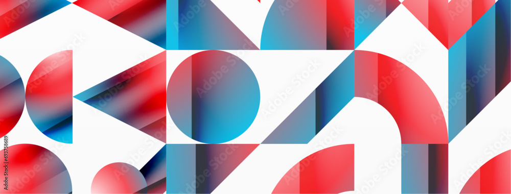 Assorted geometric shapes unite in a minimalistic abstract backdrop ...