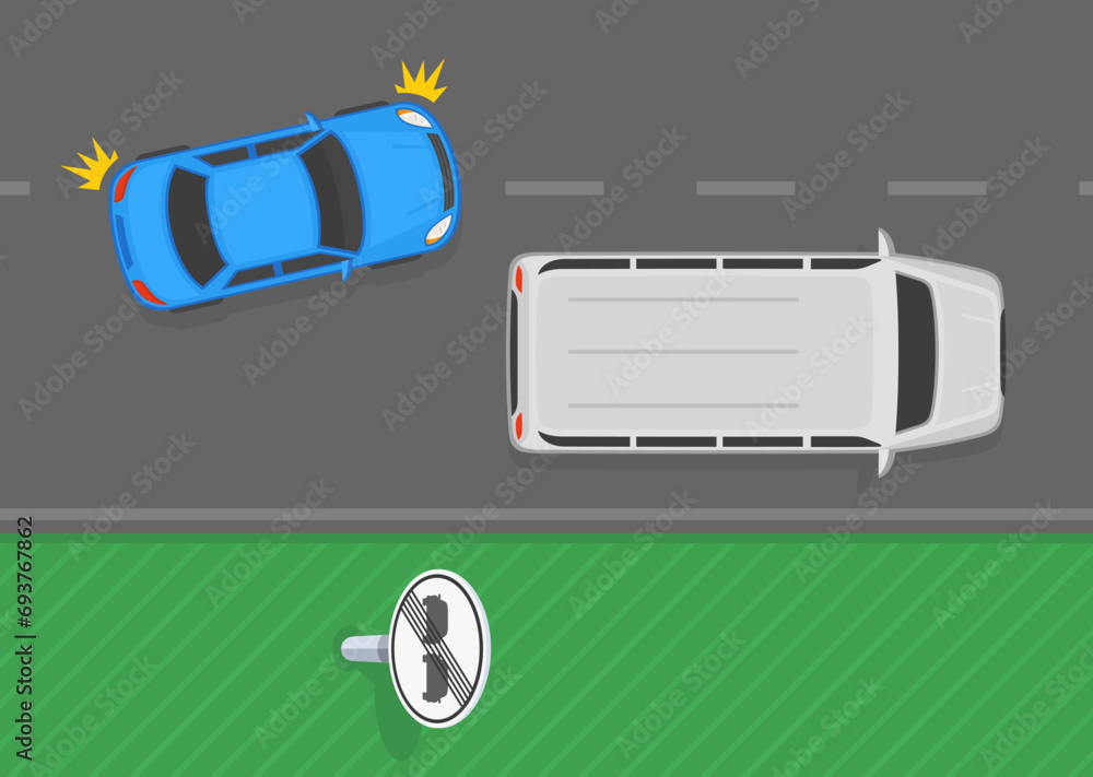 Traffic regulation tips and rules. End of no overtaking sign area. Top ...