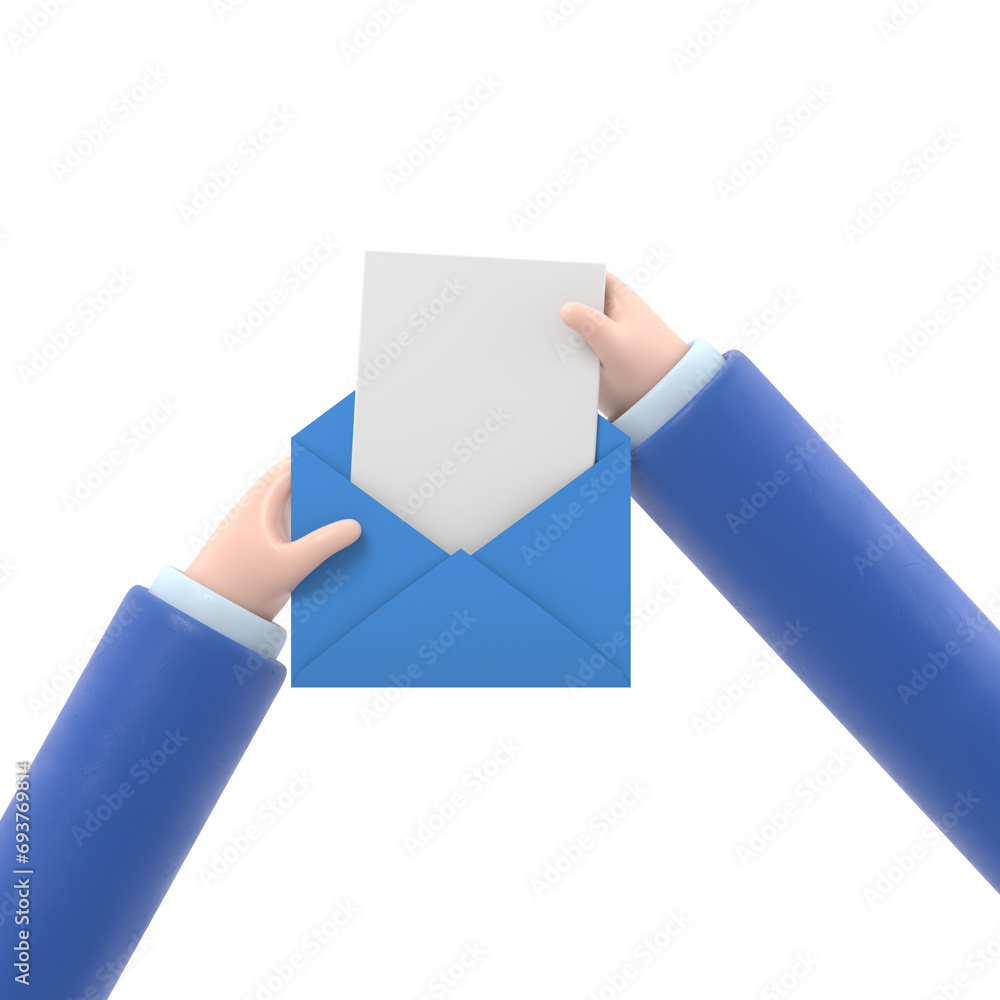 Cartoon Gesture Icon Mockup.hand pulls from envelope a sheet of empty ...
