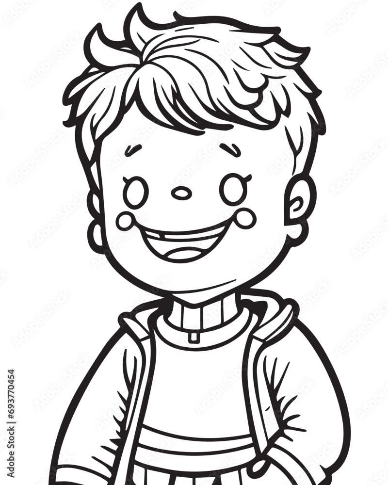 Handsome Outline Coloring Page: Full Body Shot of a School Boy for Kids ...