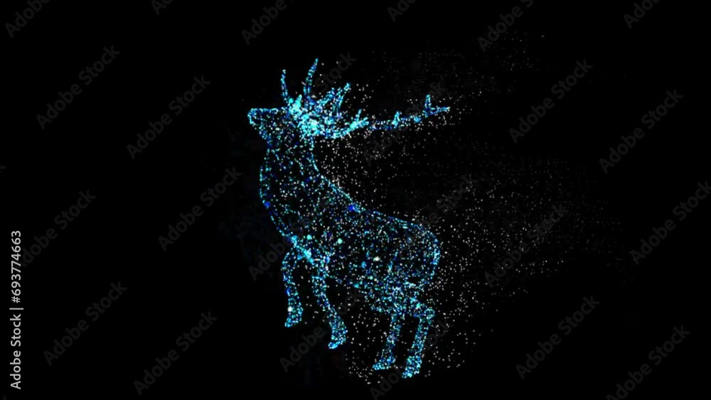 Abstract blue stag walking on a black background. Poly wireframe ...