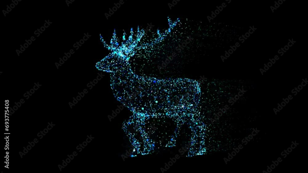 Abstract blue stag walking on a black background. Poly wireframe ...