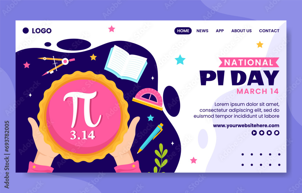 Pi Day Social Media Landing Page Cartoon Hand Drawn Templates ...