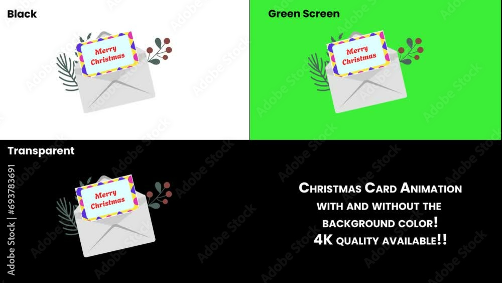 Merry Christmas card animation in 4K quality, green screen and ...