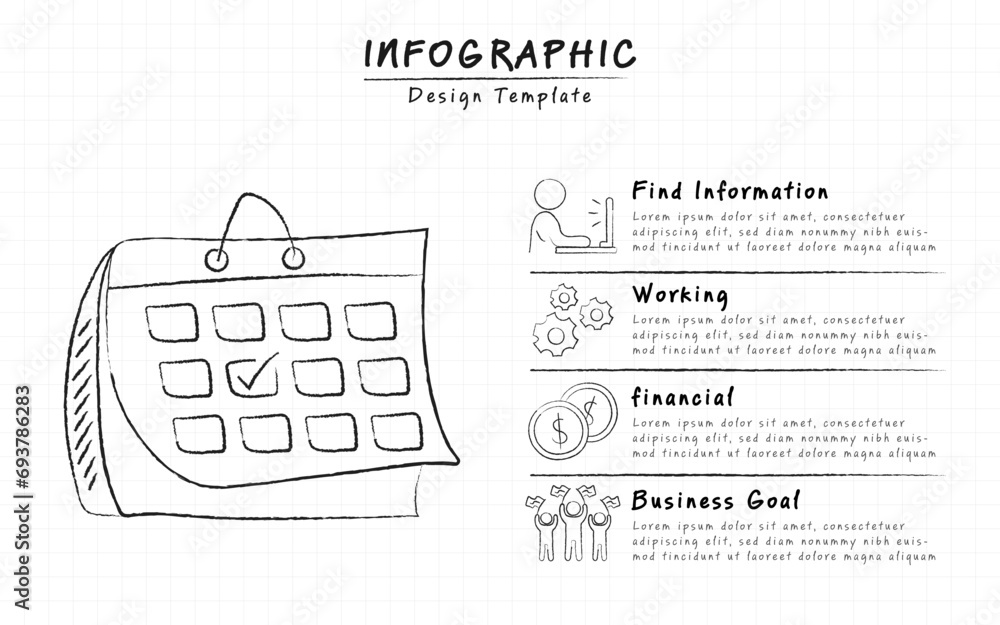 Infographic doodle design template. Hand drawn Timeline concept with 4 ...