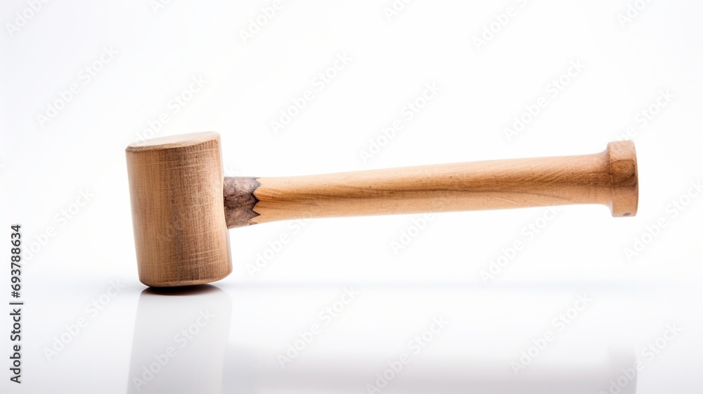 a lone mallet, its well-worn handle and robust head defining its ...