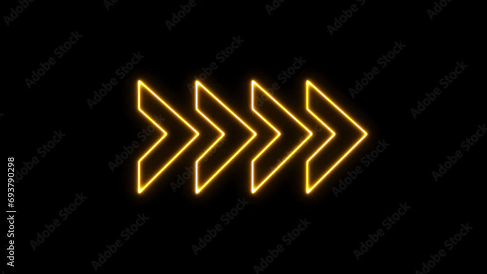 Neon glowing right arrows. 4K silhouette arrows in isolated on black ...