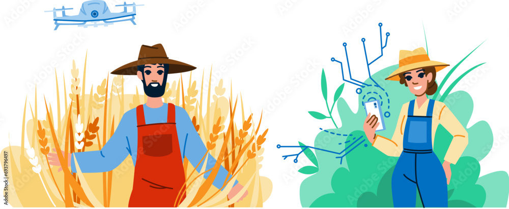 digital smart agriculture farming vector. technology farmer, field ...