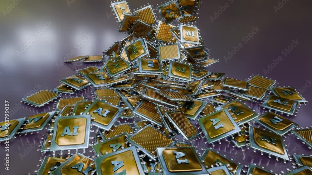 Illustration of an artificial intelligence processor falling to the ...