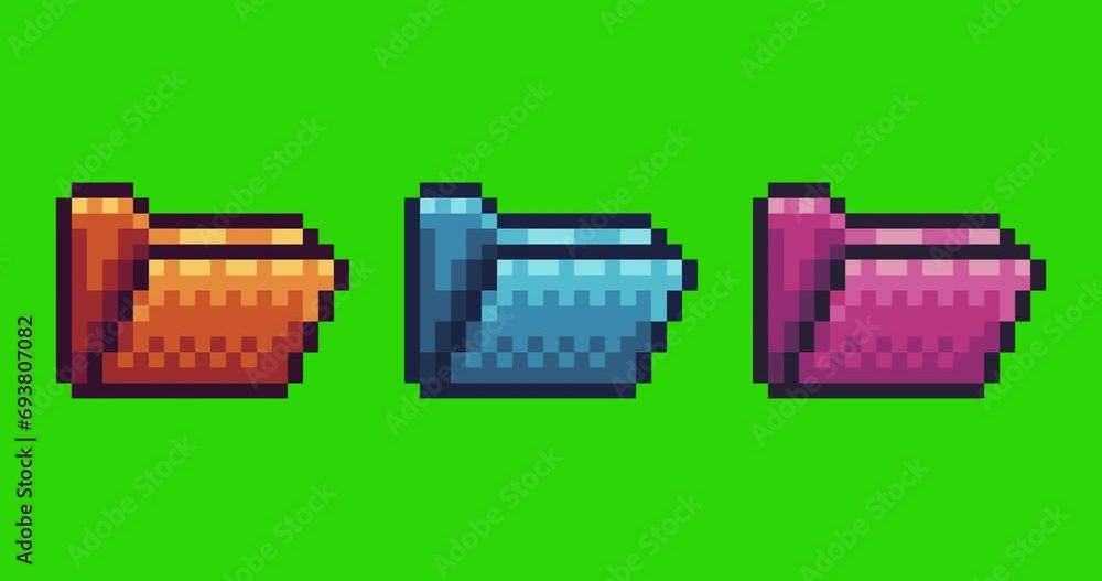 Green screen of folder, folder icon bits pixel slowly appeared and ...