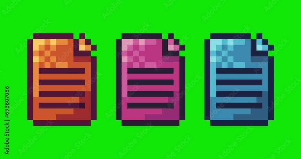 Green screen of document, document icon bits pixel slowly appeared and ...