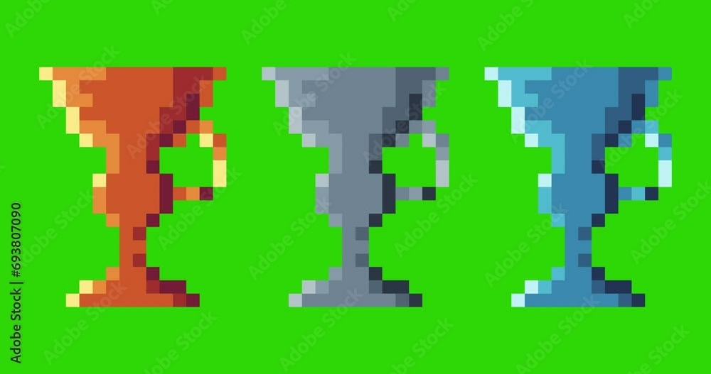 Vidéo Stock Green screen of trophy, trophy icon bits pixel slowly ...