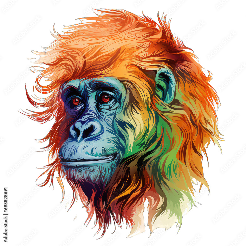 Orangutan Abstract Art With Graphic Highlighter Lines Emphasizing the ...