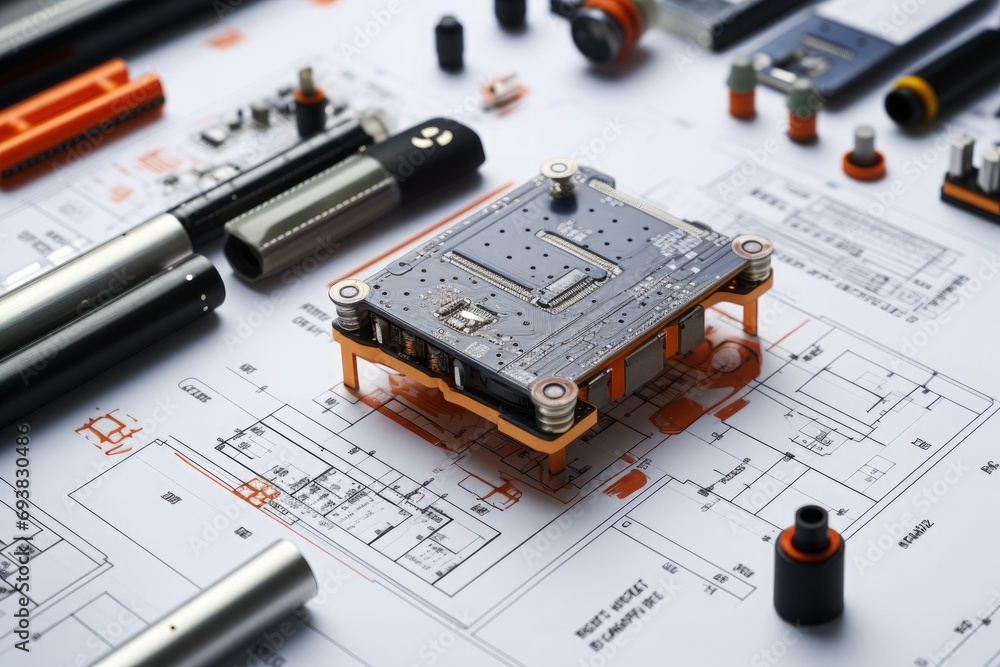 Electronic circuit board with capacitors and other components placed on ...