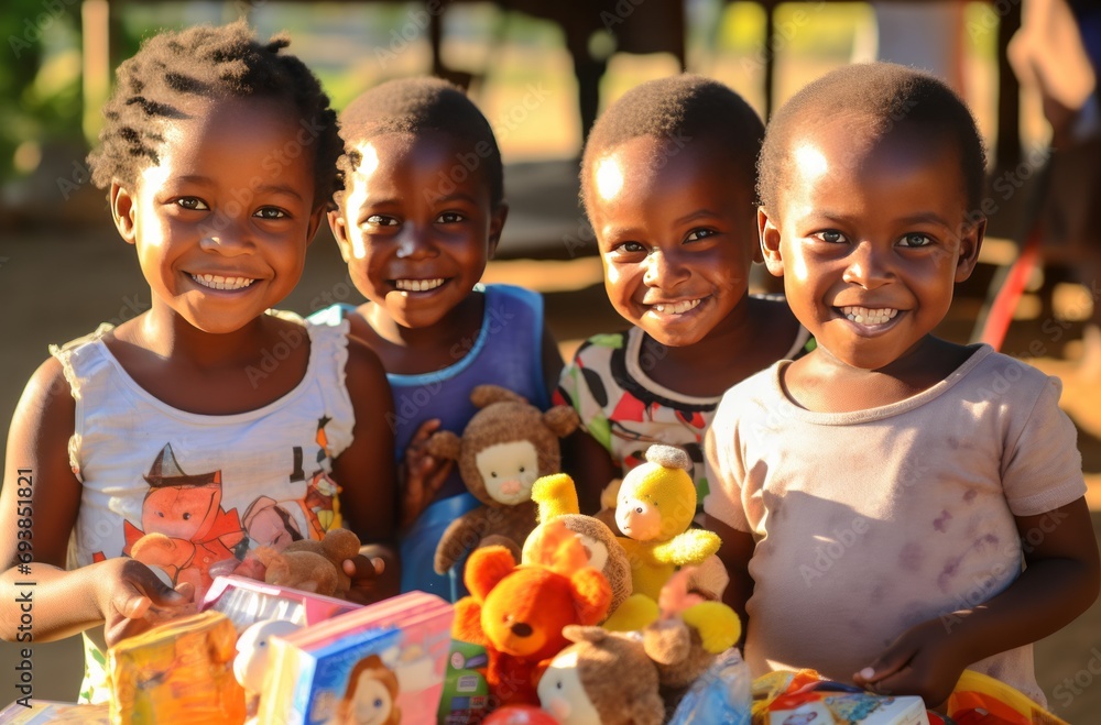 African children smiling with their new toys Stock Photo | Adobe Stock