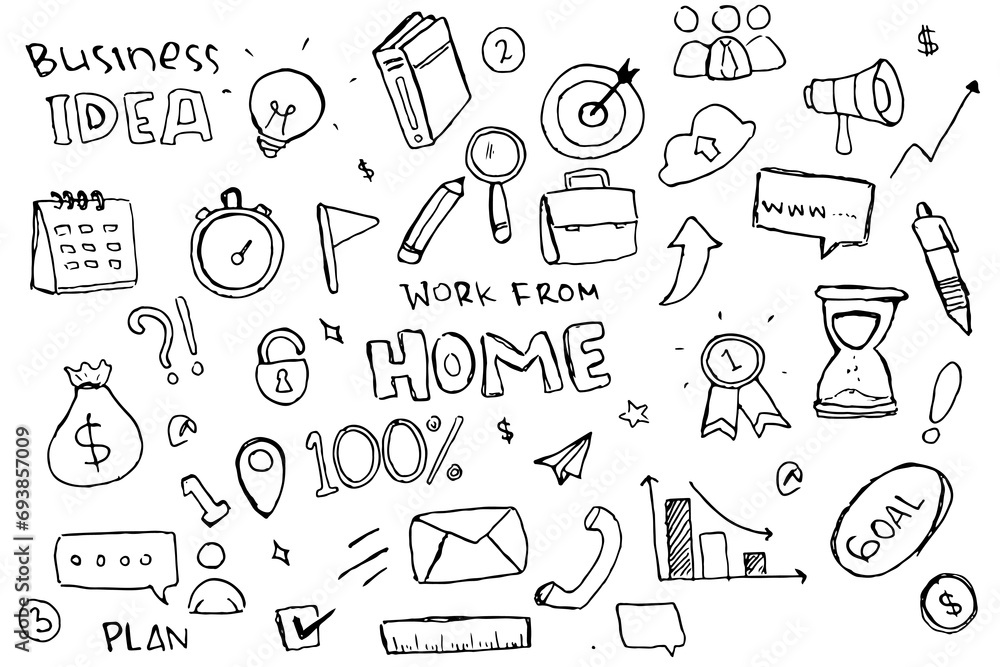 doodle art home work hand drawn vector simple. with flowchart, practice ...