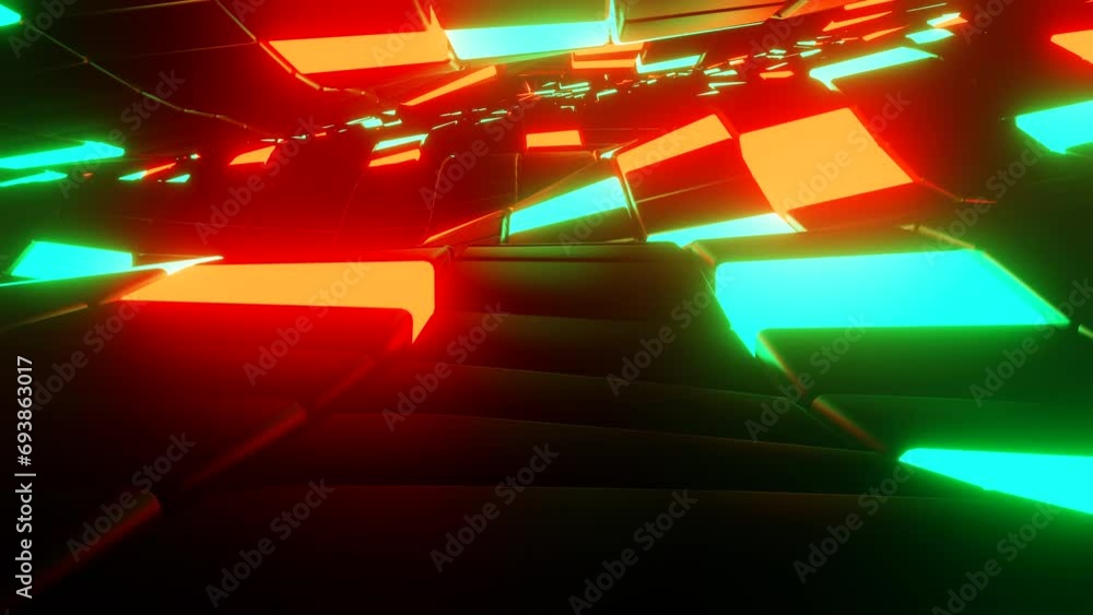 Infinite loop tunnel with neon clusters, cell squares. VJ animation ...