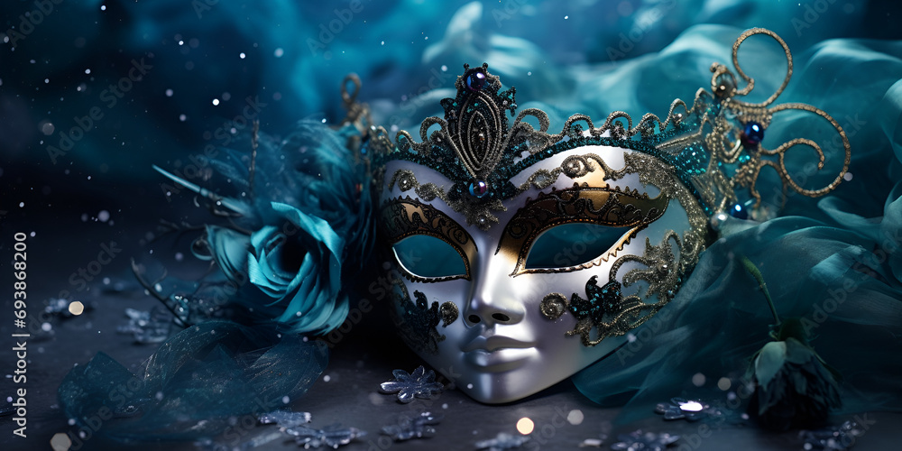 Elegant mask of venetian carnival 3d render Feathery masquerade mask ...
