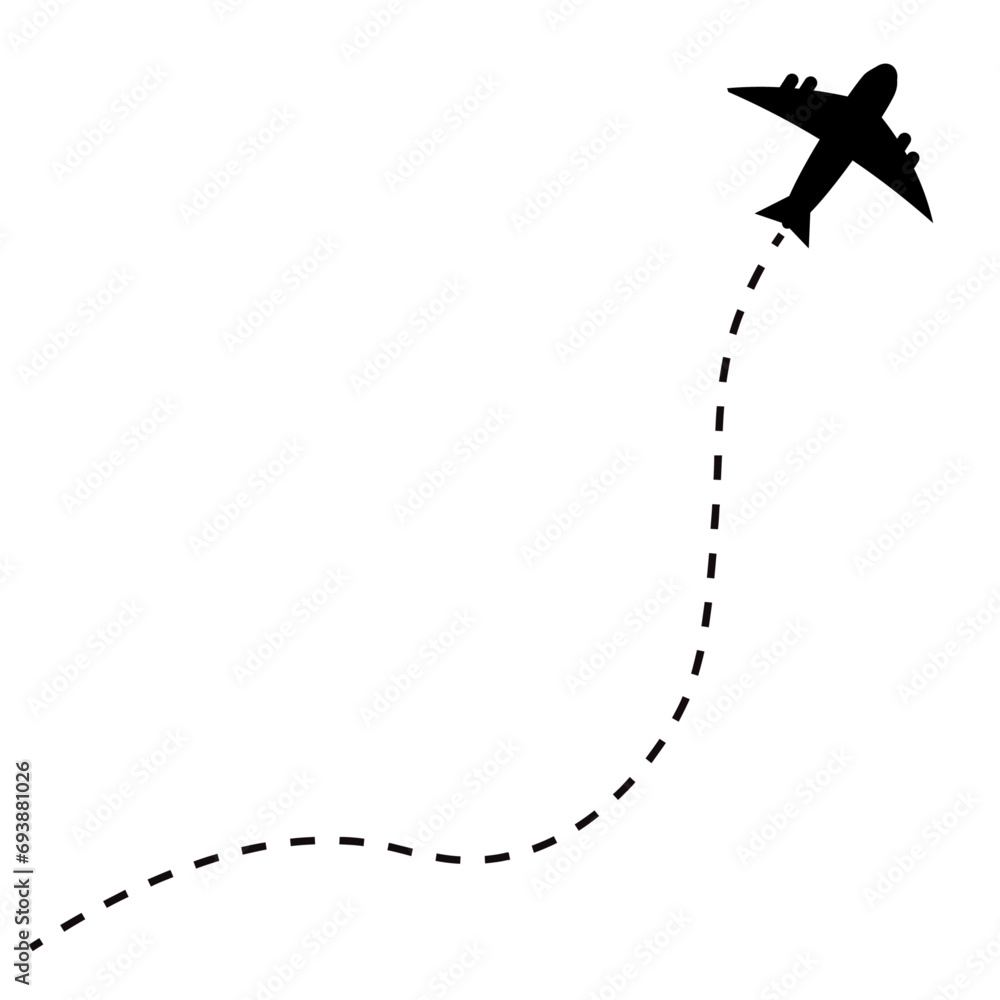 Airline trajectory vector icon of plane flight route with starting ...