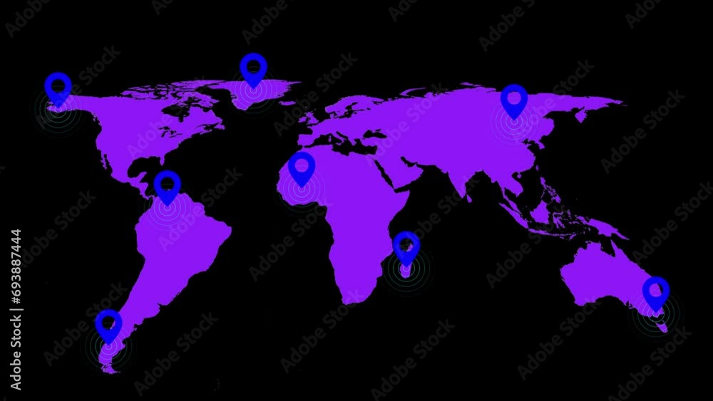 World map with blue location markers indicating global hotspots or ...