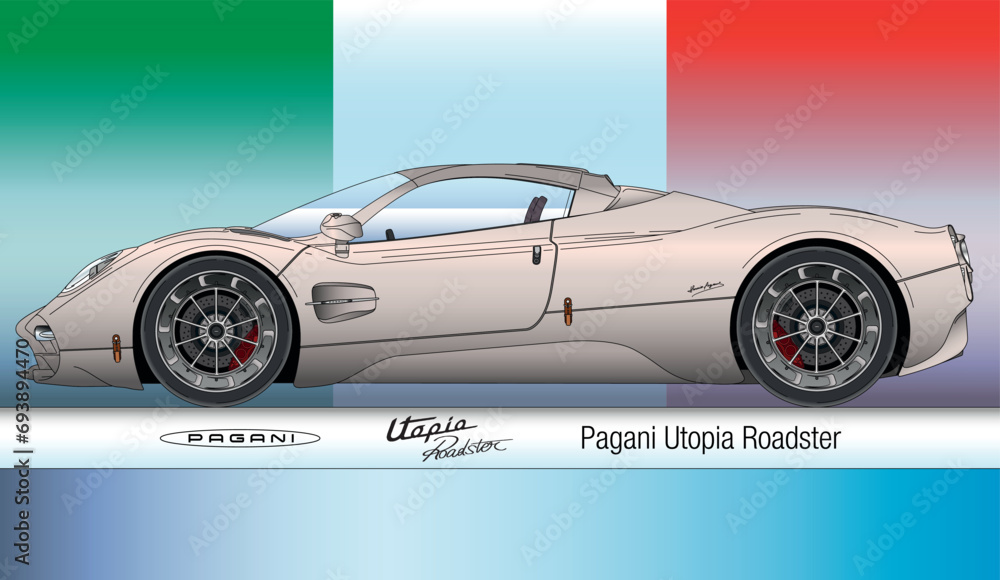 Modena, Italy, year 2023, Pagani Utopia Roadster super car silhouette ...