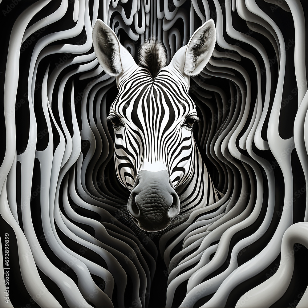 3D black and white zebra optical illusion artwork. Stock Illustration ...