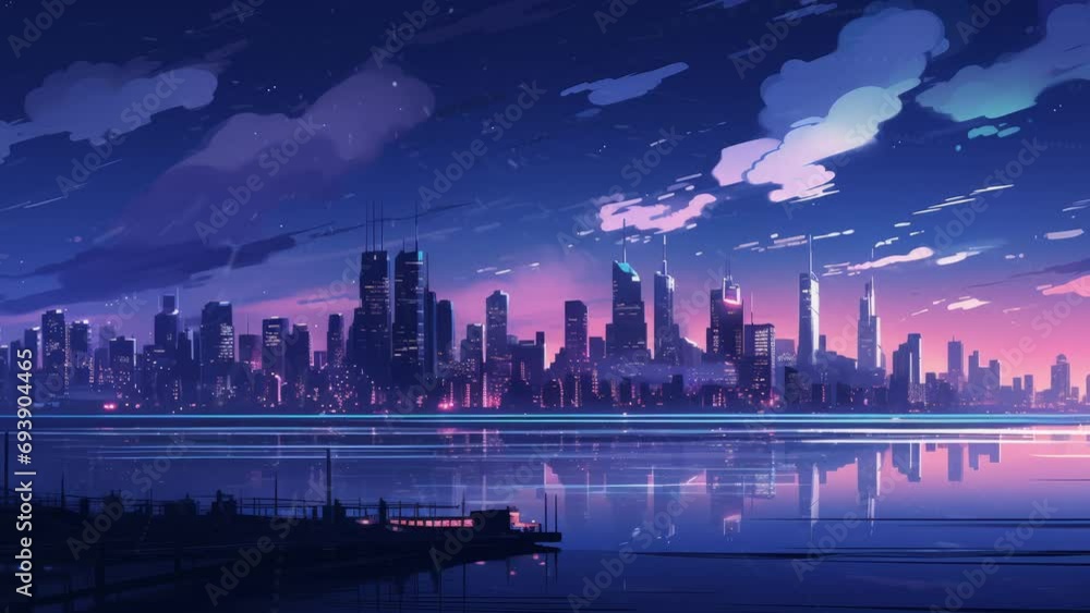 Lofi animation lo fi animation style night city skyline, ai generated ...