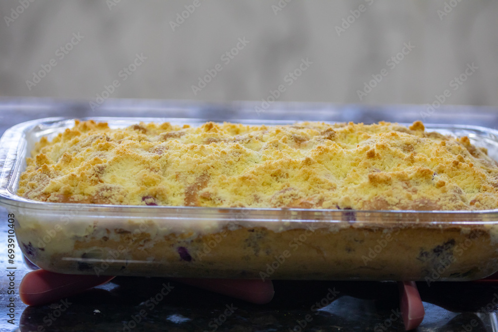 Traditional Brazilian grape cake known as "cuca de uva" or "kuka de uva ...